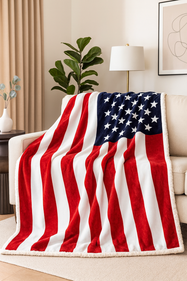 TH0048 - US Flag Design Sherpa Throw Blanket - 60"x80" – Fennco Styles